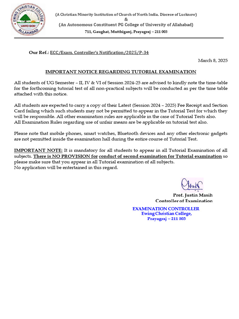 Tutorial Exam Schedule 2024-25 | PDF | Academic Term