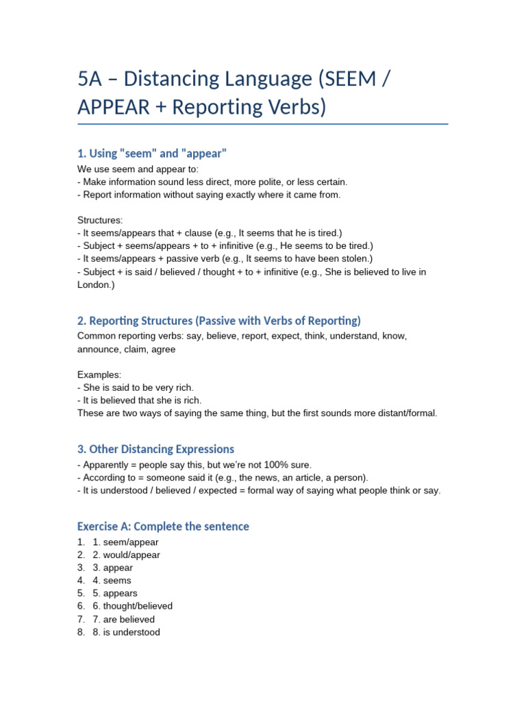 Distancing Language Notes and Exercises | PDF