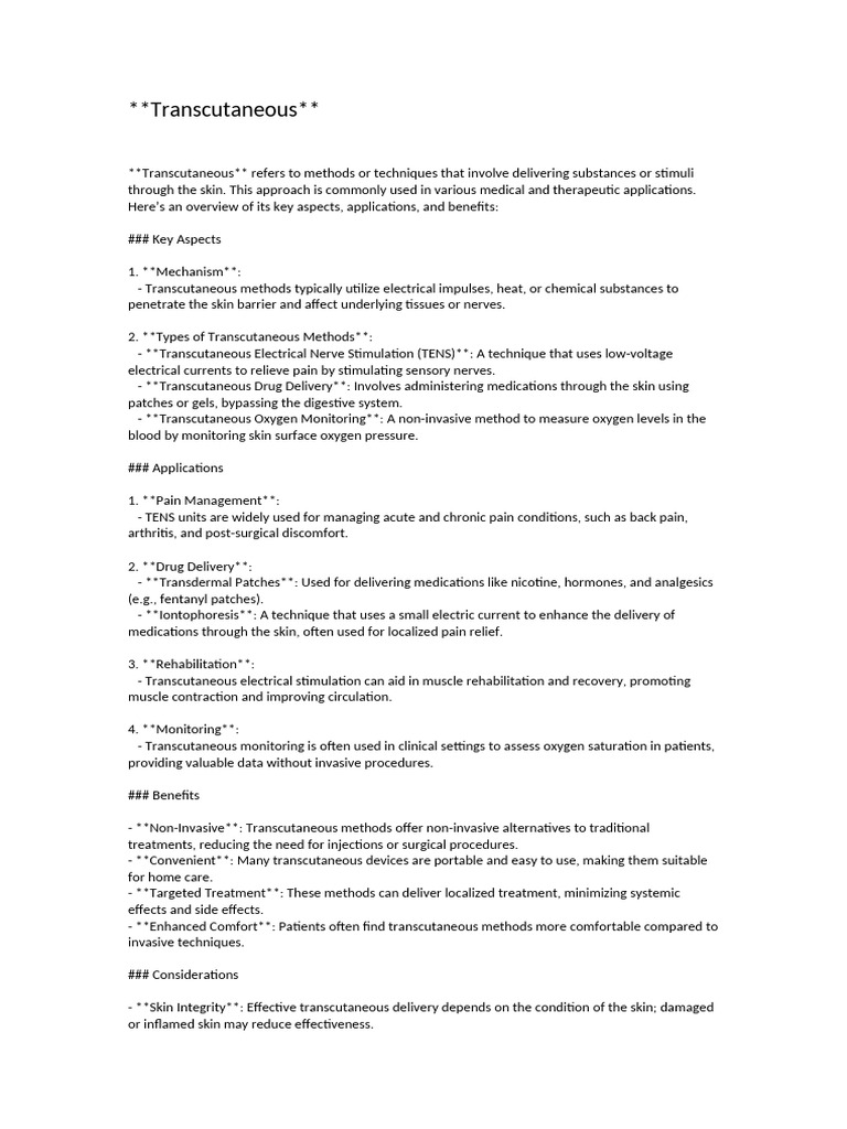 Transcutaneous Methods in Medicine | PDF | Pain Management | Pain