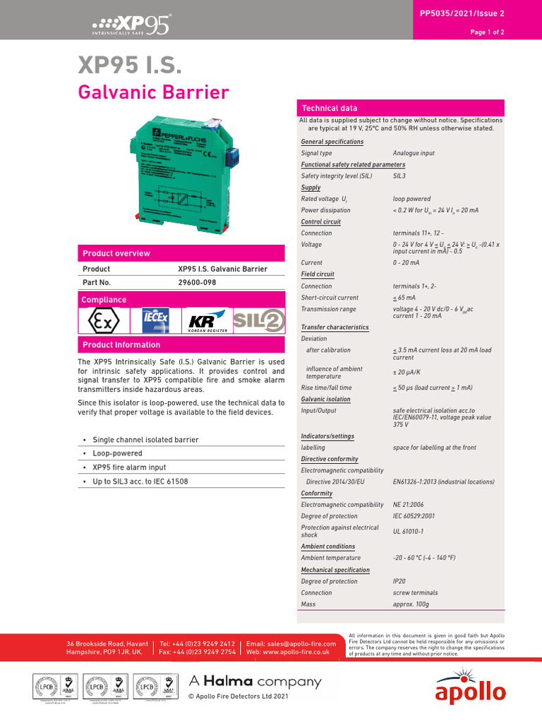 PP5035 XP95 I.S. Galvanic Barrier Datasheet | PDF | Electronics | Electricity