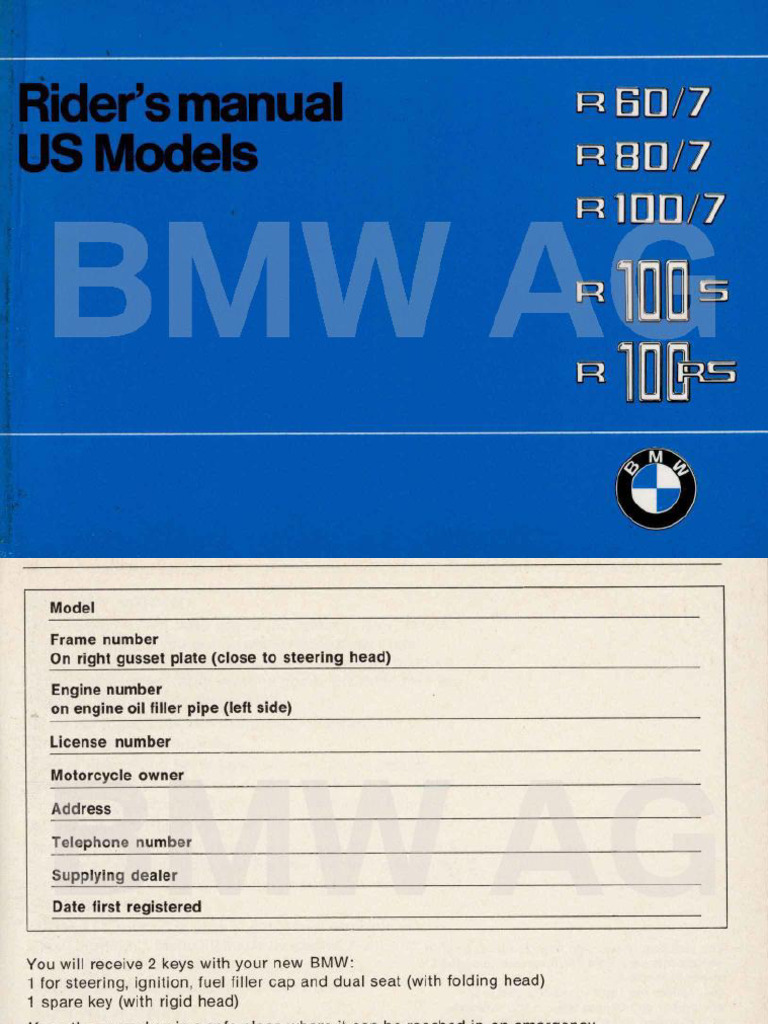 Document Riders Handbook R60-7,R80-7,R100-7,R100S,R100RS English 1977 ...