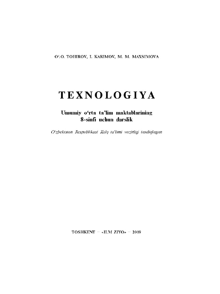 Www.idum.Uz Texnologiya 8 Uzb | PDF