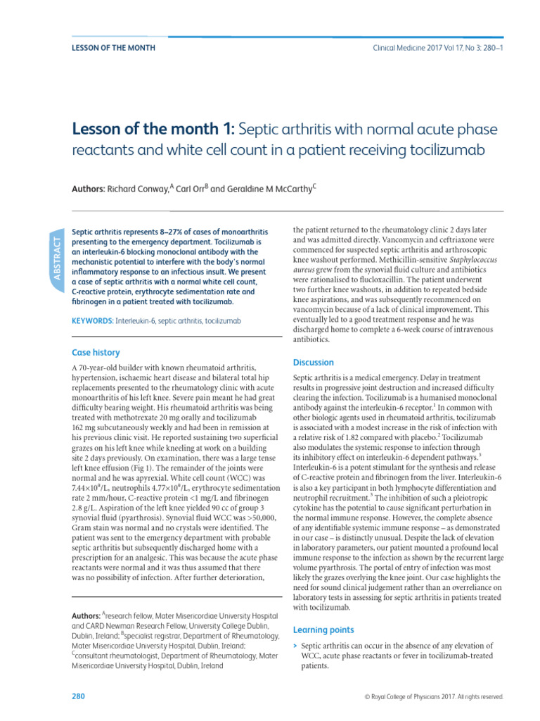 Lesson of The Month 1 Septic Arthritis With Normal Acute Phas - 2017 ...