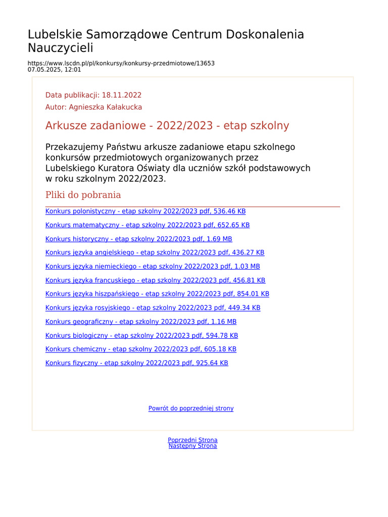 Arkusze Zadaniowe 20222023 Etap Szkolny | PDF