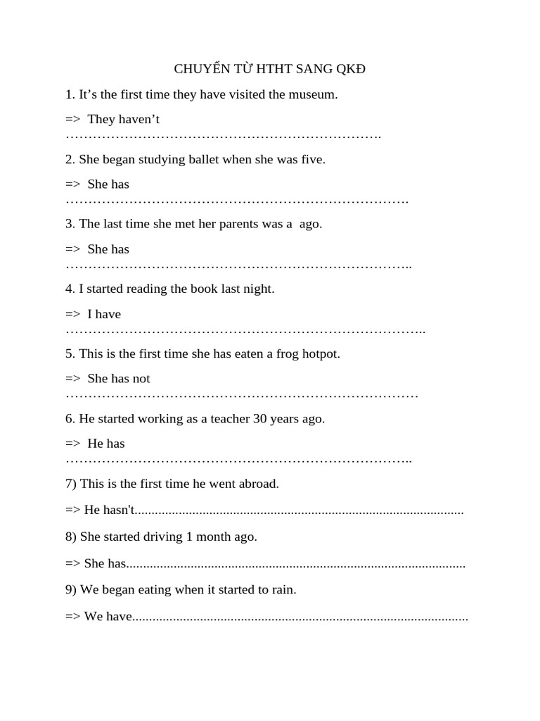 CHUYỂN TỪ HTHT SANG QKĐ | PDF