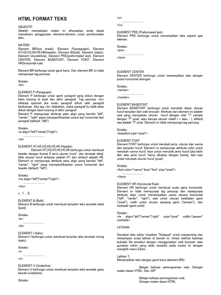 HTML Format Teks | PDF