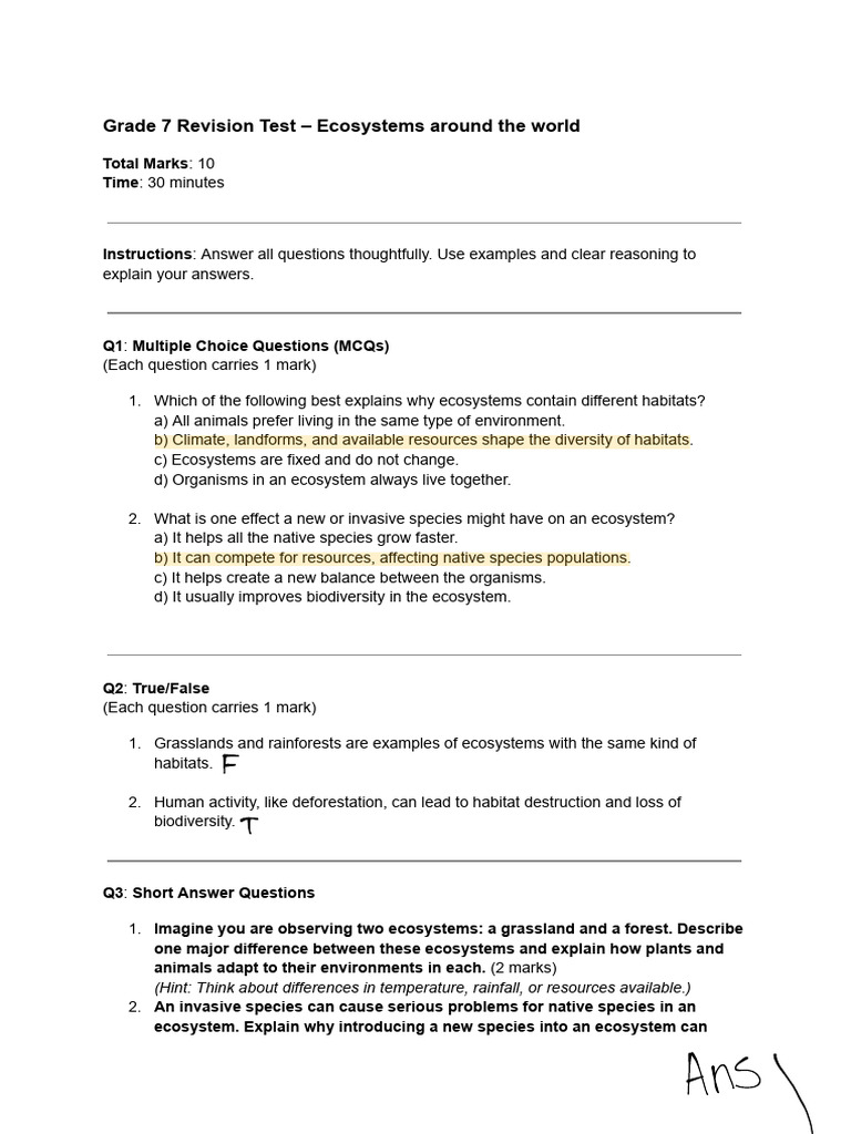 Ecosystem Revisiontest | PDF