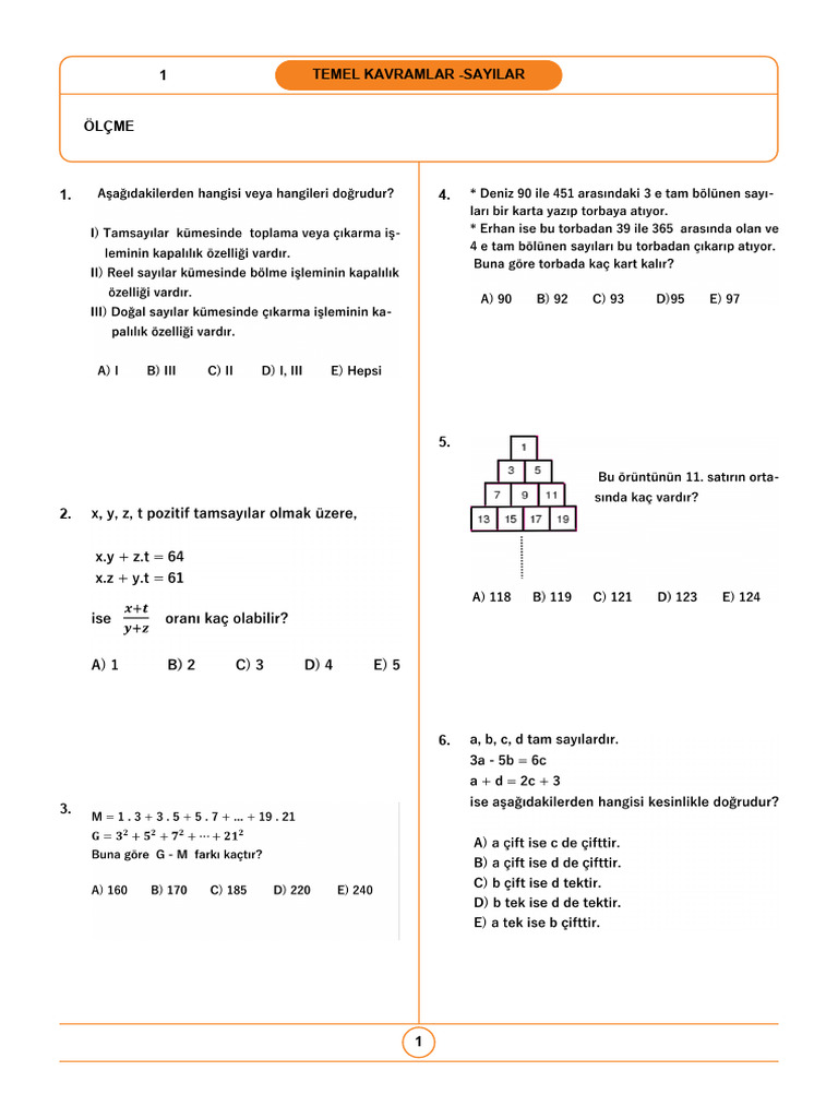 Temel Kavramlar - Sayilar | PDF