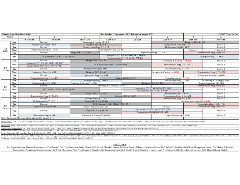 Class - Routine - IV-I - Civil (Draft) Revised | PDF