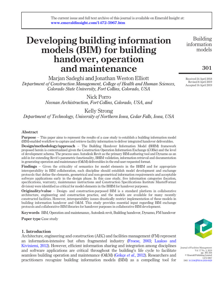 Developing Building Information Models For Building Handover | PDF ...