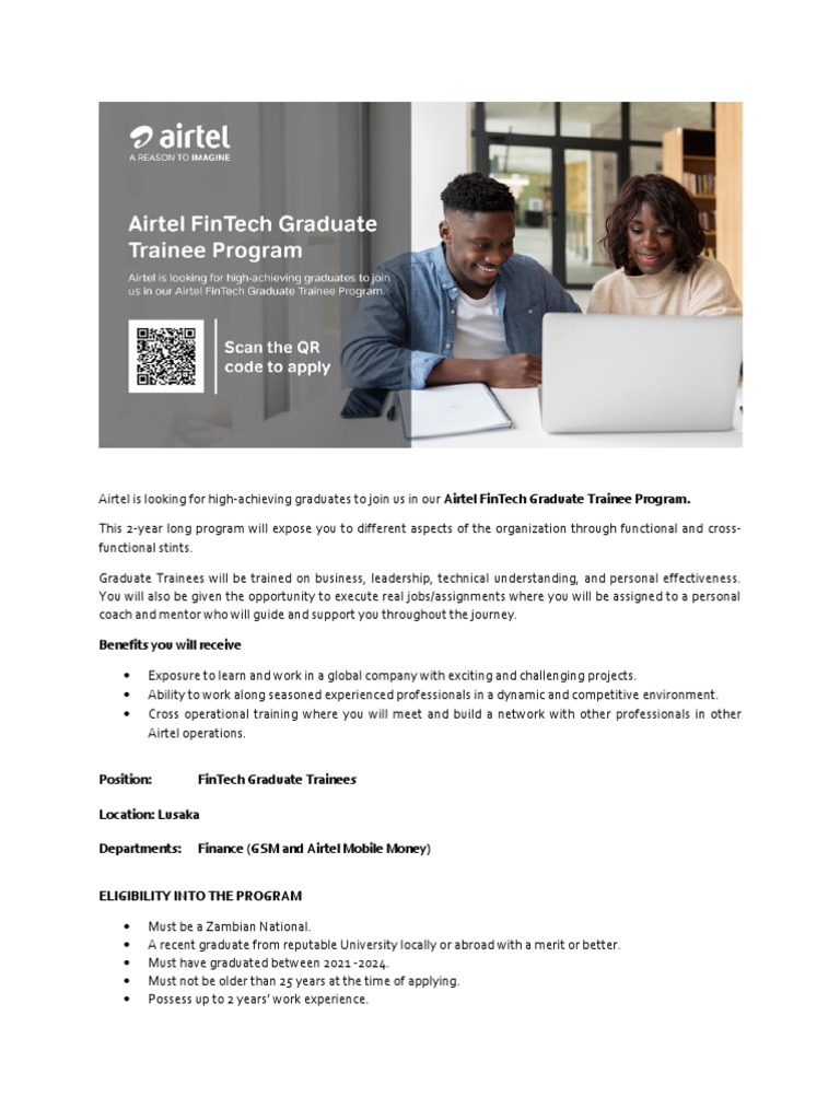 Airtel FinTech Graduate Trainee Program Advert | PDF | Leadership | Mentorship