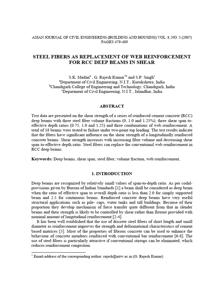 Steel Fibers As Replacement of Web Reinforcement For RCC Deep Beams in ...
