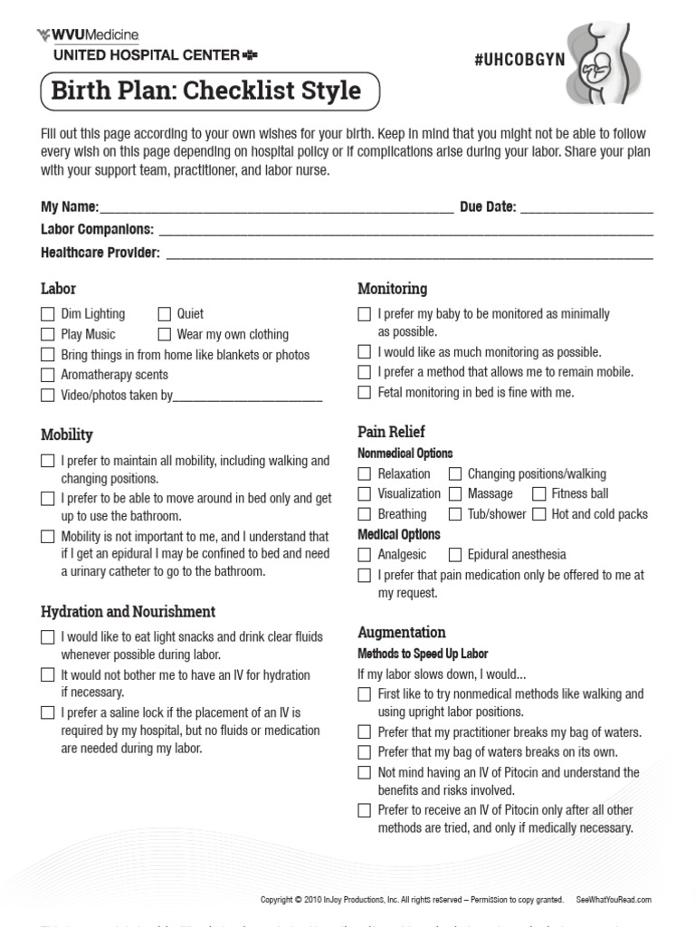 Comprehensive Birth Plan Checklist | PDF | Childbirth | Infants