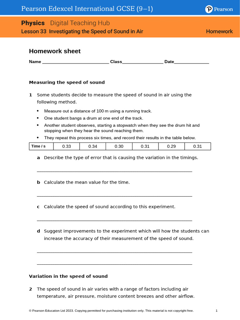 1724151681377-IG Physics Lesson33 Homework Sheet | PDF | Sound | Temperature