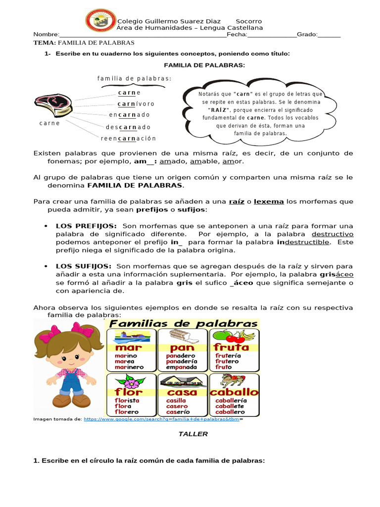Familias de Palabras para Primaria | PDF | Palabra | Vocabulario