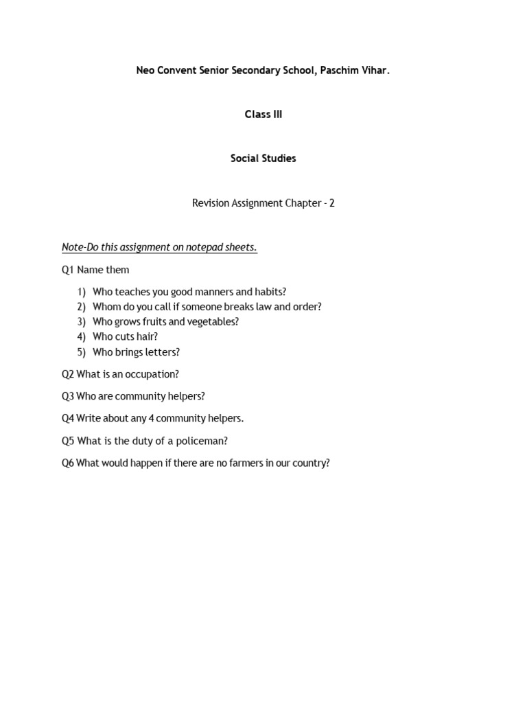 Class III Social Studies Revision Assignment | PDF