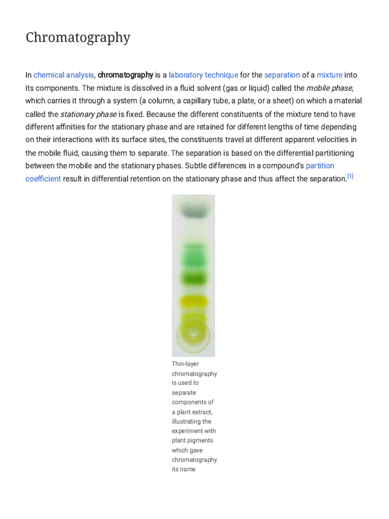 Chromatography - Wikipedia | PDF | Chromatography | Thin Layer Chromatography