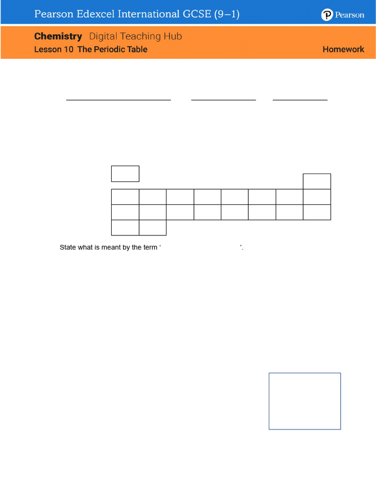 The Periodic Table - IG - Chemistry - Lesson10 - Homework | PDF ...
