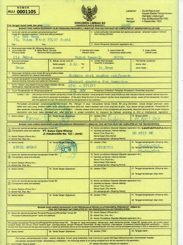 Manifest Ke 2 Oli Bekas Tahun 2018 | PDF