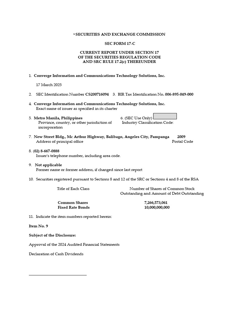 Converge Declares Cash Dividends 2024 | PDF | Securities (Finance ...