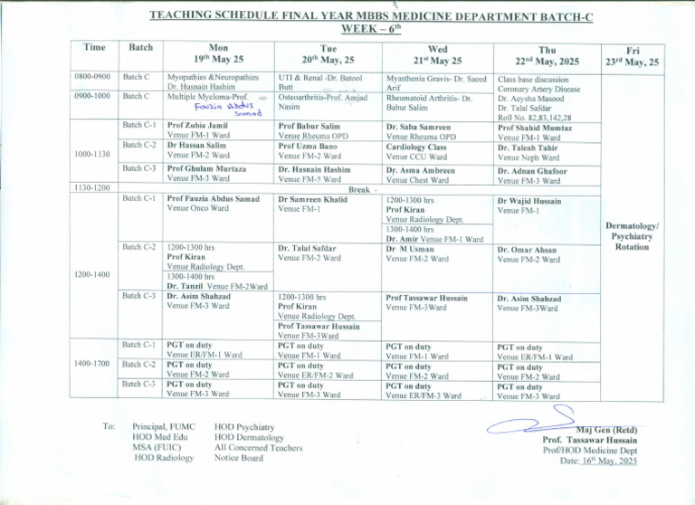 5th Year MBBS Lecture Schedule W.E.F 19-05-25 | PDF