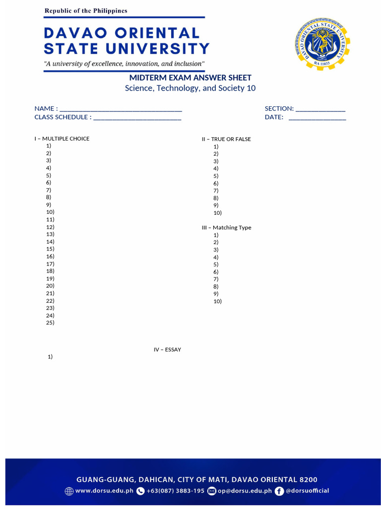 Midterm Exam Answer Sheet Template | PDF