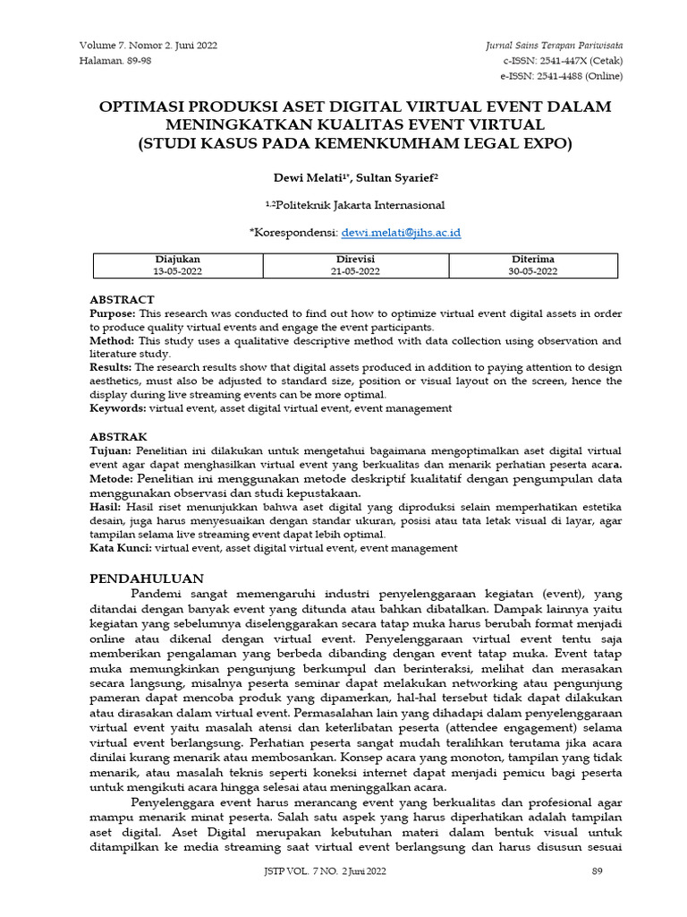 JST Optimasi Produksi Aset Digital Virtual Event Dalam | PDF