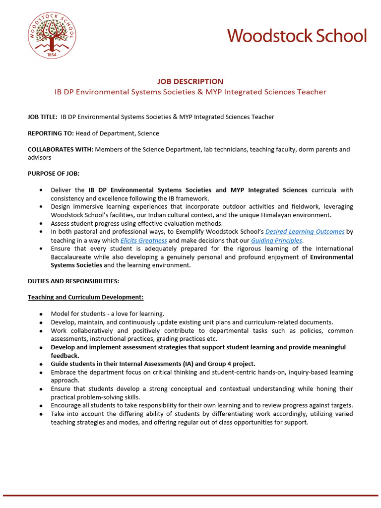 JD IB DP ESS MYP Integrated Science Teacher 2025 V1 | PDF | Learning ...