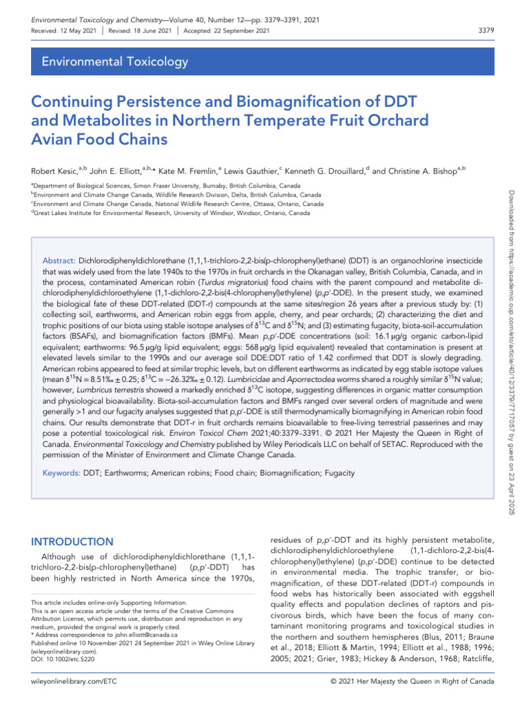 DDT Persistence in Avian Food Chains | PDF | Analysis Of Variance | Ddt