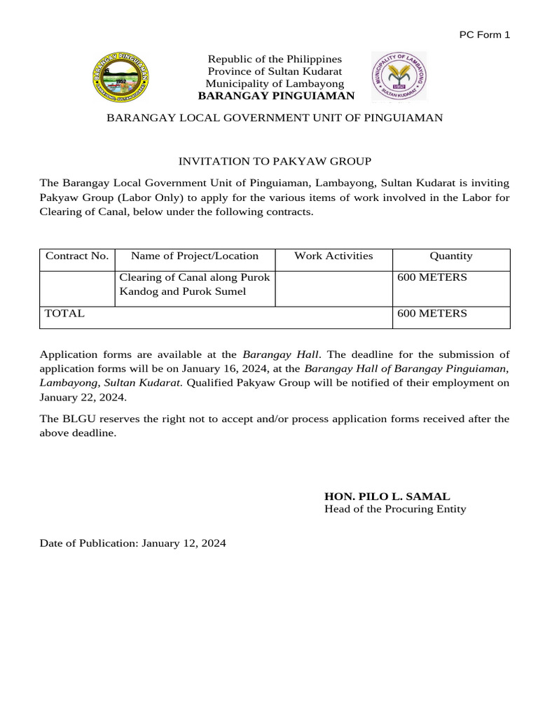 Invitation for Pakyaw Labor in Pinguiaman | PDF | Justice | Crime ...