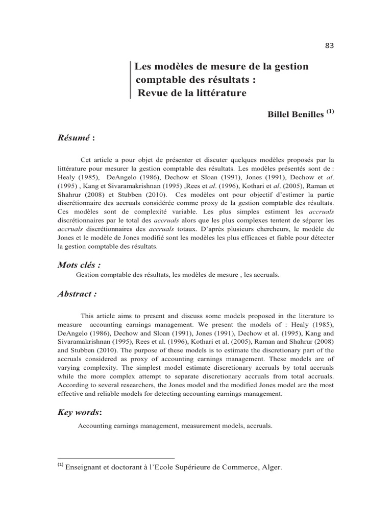 Les Modèles de Mesure de La Gestion Comptable Des Résultats - Revue de ...