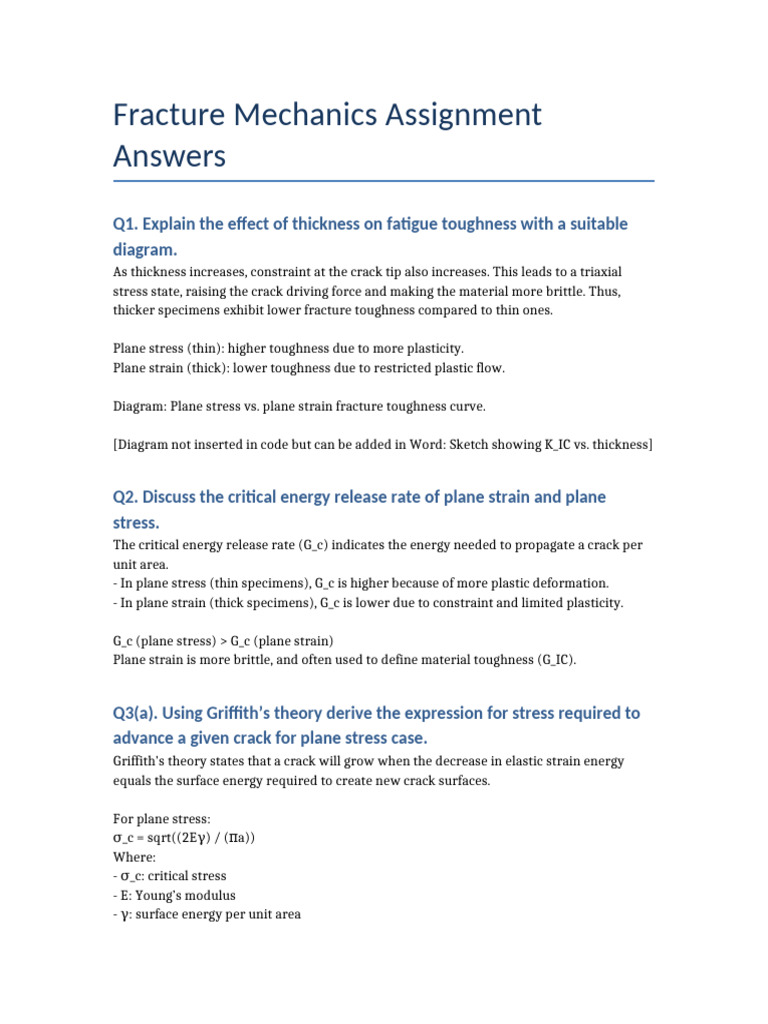 Fracture Mechanics Assignment Complete Answers | PDF | Fracture | Fracture Mechanics
