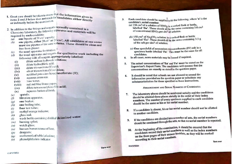 2024 WAEC Chemistry Practical Specimens (Alternative B) | PDF