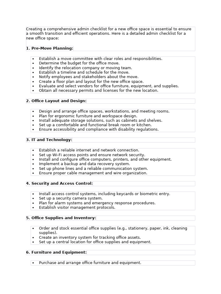 Creating A Comprehensive Admin Checklist For A New Office Space Is ...