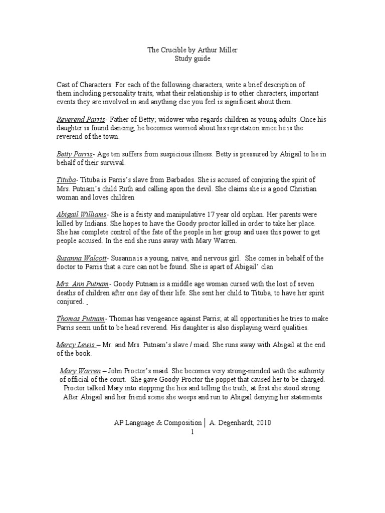 Character Analysis in The Crucible | PDF