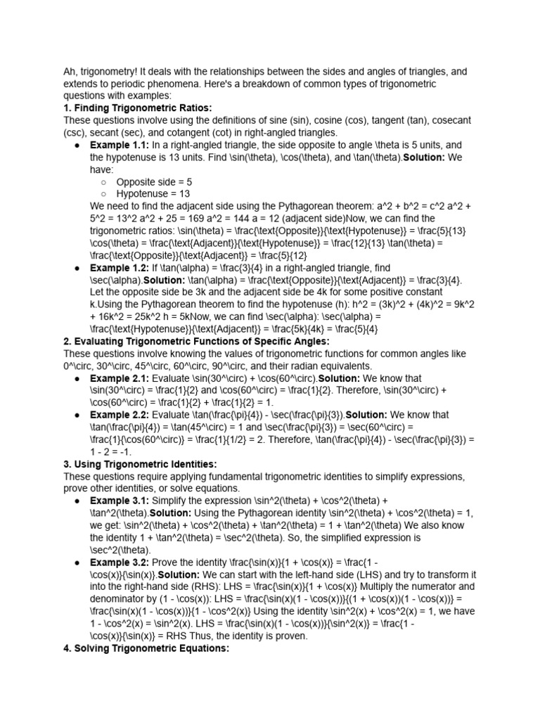 Types of Trigonometric Questions With Examples | PDF | Trigonometric ...