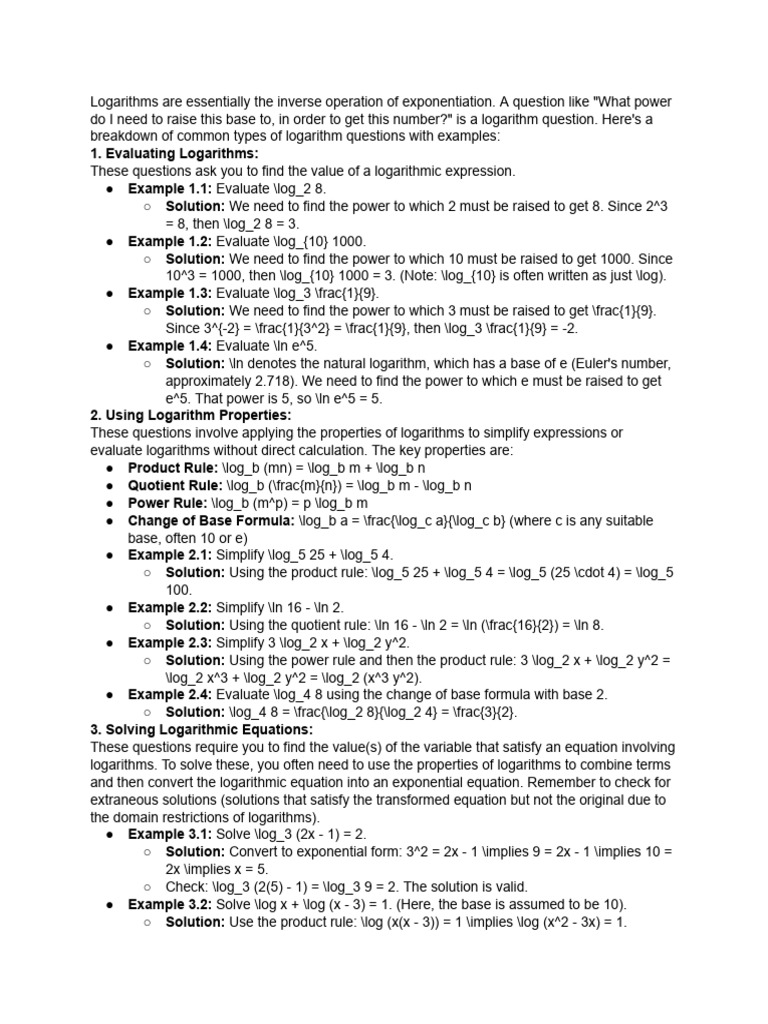 Types of logarithms questions with examples | PDF | Logarithm ...