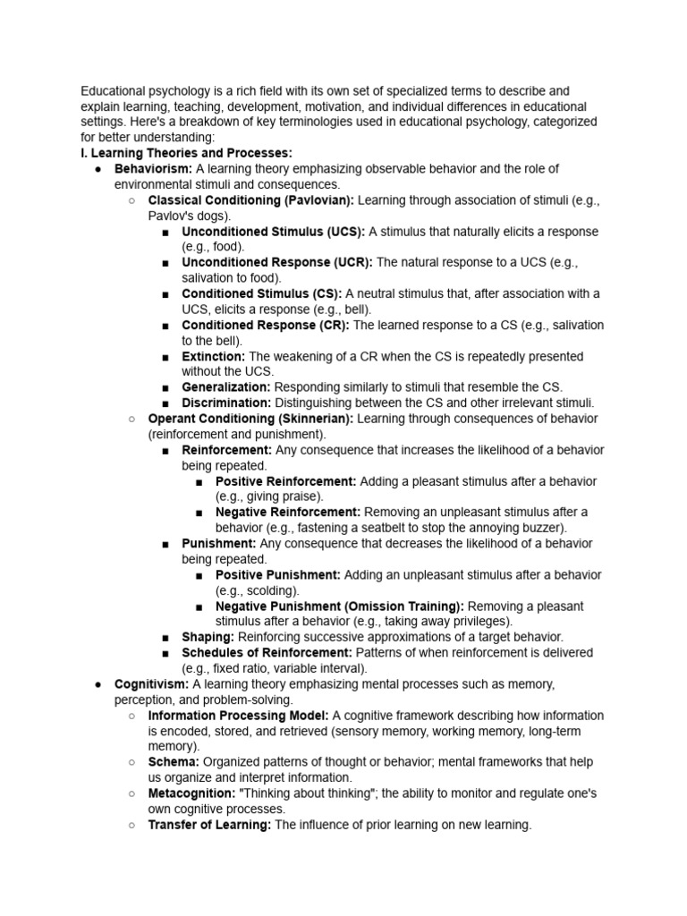 Terminologies used in educational psychology | PDF | Classical ...