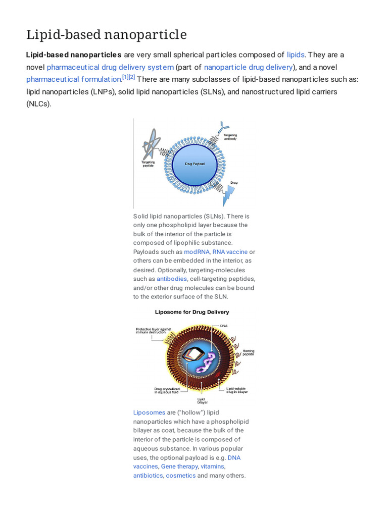 Lipid-based nanoparticle - Wikipedia | PDF | Biotechnology