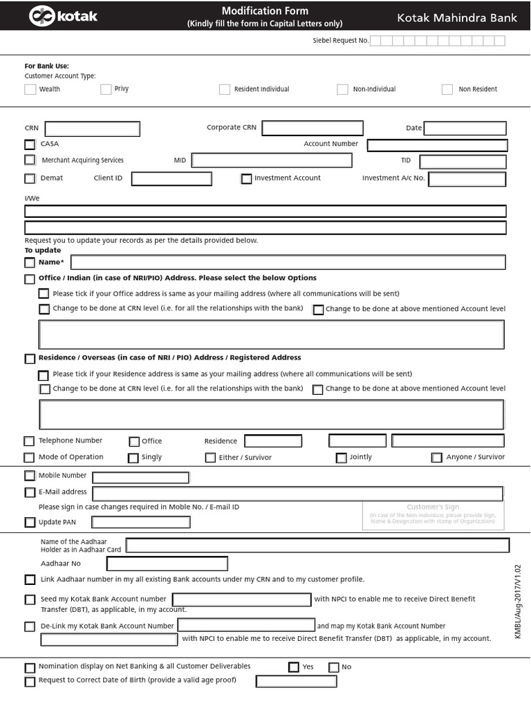 Account Modification Form Semi Editable | PDF | Banks | Point Of Sale