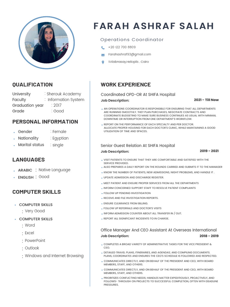 Farah Ashraf Salah CV Updated | PDF | Health Care