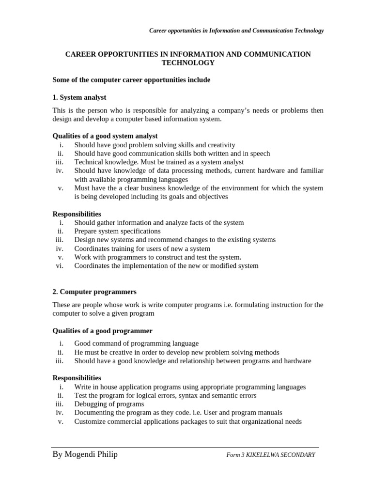 ICT Career Paths and Opportunities | PDF | Computer Program | Programming