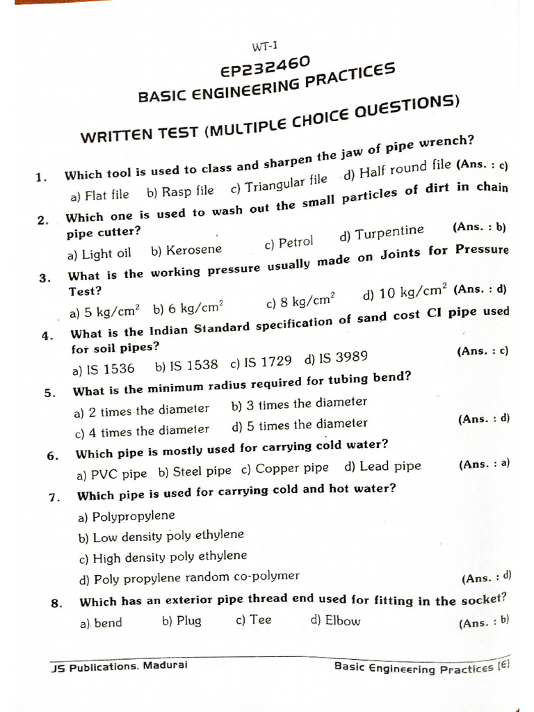 Basic Engineering Practice MCQ | PDF