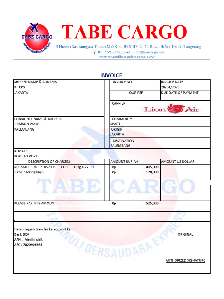 Invoice Kps 01 2025 PLM | PDF