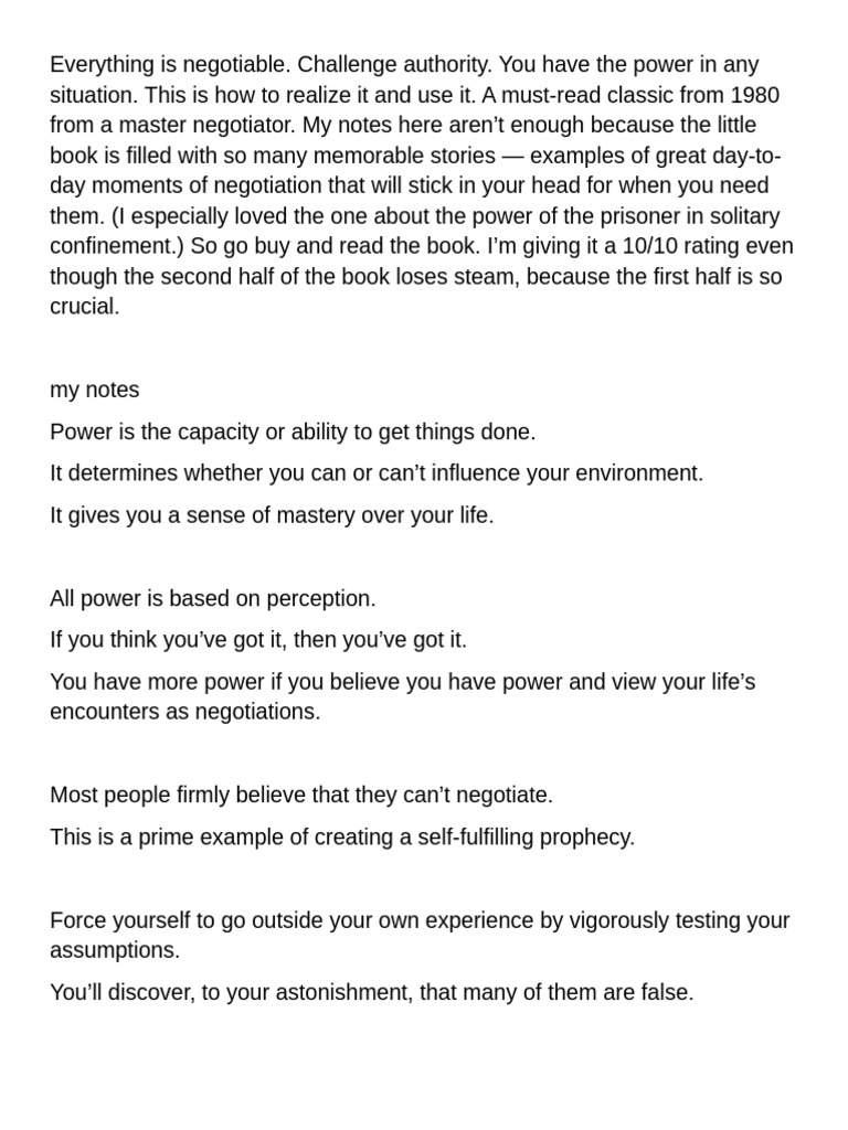 Notes On You Can Negotiate Anything | PDF | Power (Social And Political ...
