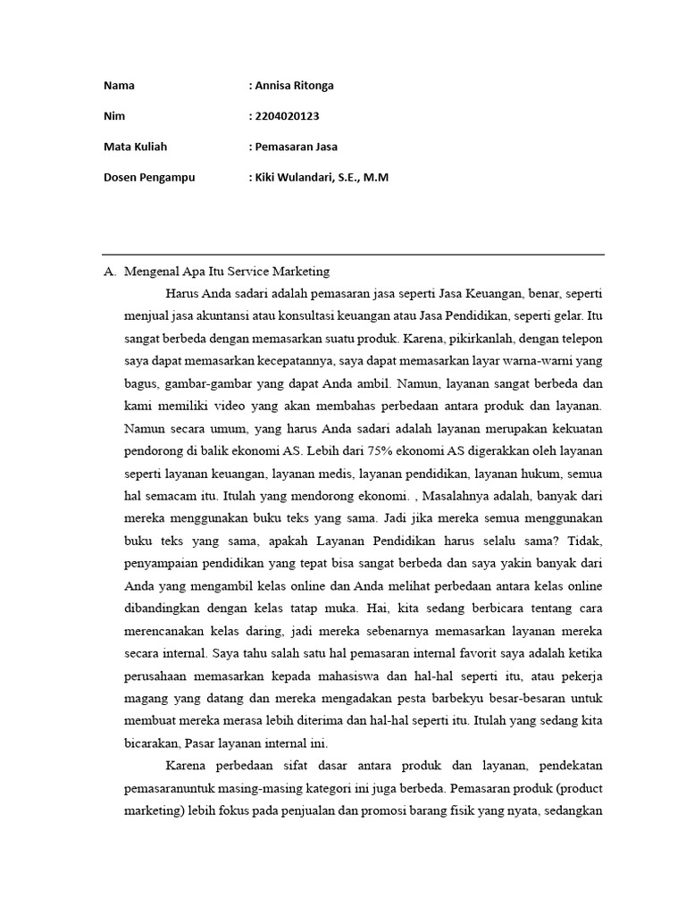 Annisa Ritonga - 2204020123 - Pemasaran Jasa | PDF