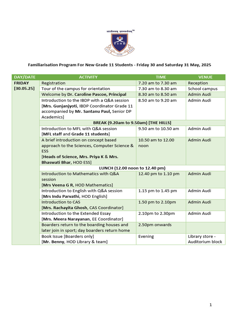 Familiarization Programme Schedule May 2025 25 - 04 | PDF | Science