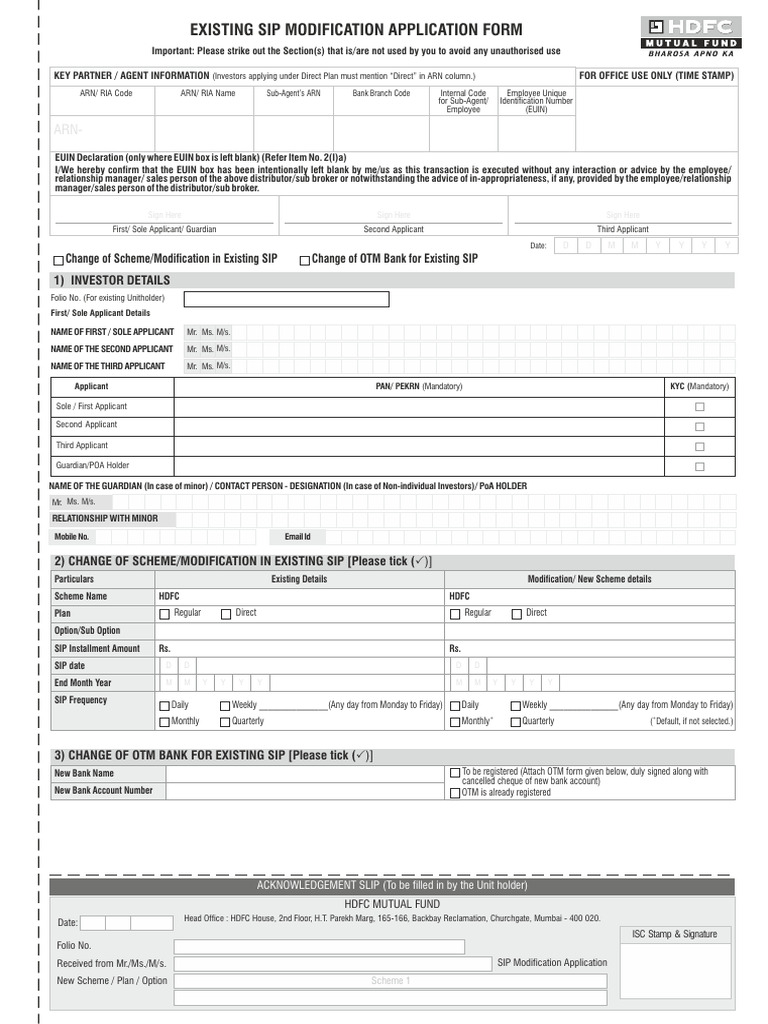 SIP Modification Application Form | PDF | Debit Card | Banks