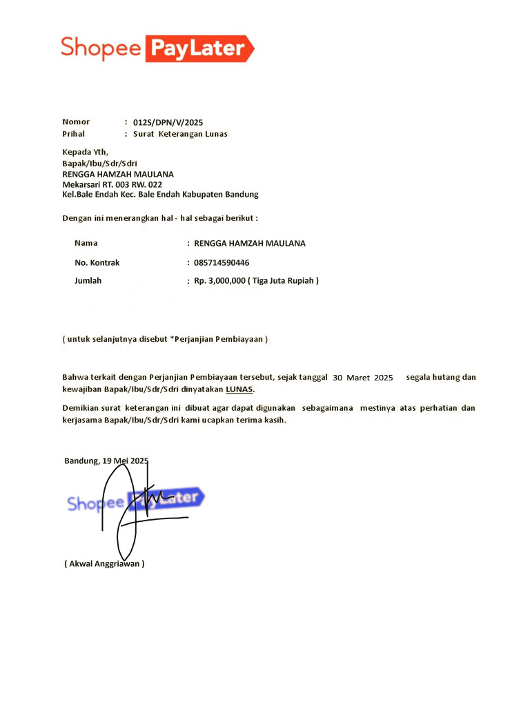 Pelunasan Shoope Playlater | PDF