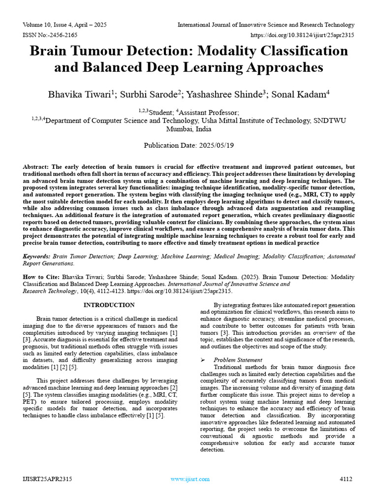 Brain Tumour Detection Modality Classification And Balanced Deep